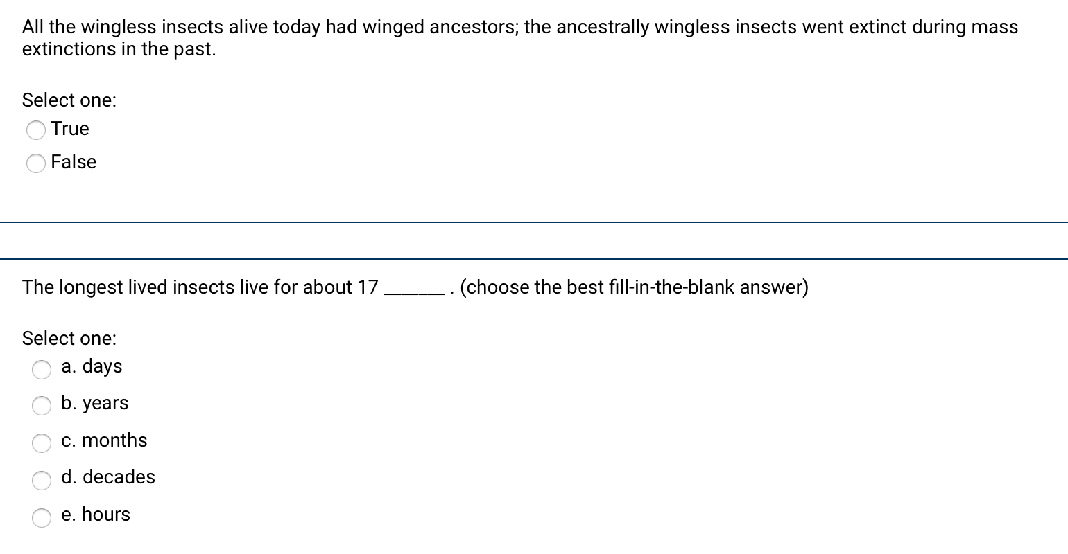 Solved All the wingless insects alive today had winged | Chegg.com