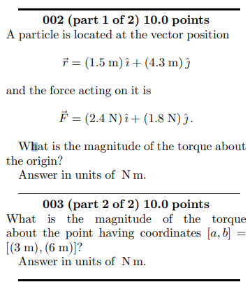 Solved 002 (part 1 of 2 ) 10.0 points A particle is located | Chegg.com