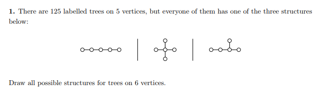 Solved 1. There are 125 labelled trees on 5 vertices, but | Chegg.com