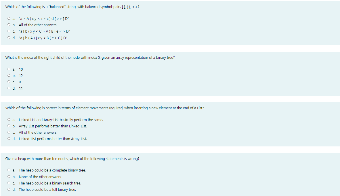 Solved Which of the following is a "balanced" string, with | Chegg.com