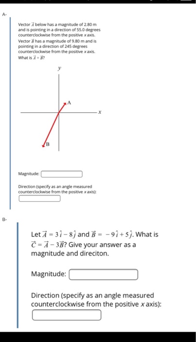Solved A- Vector A below has a magnitude of 2.80 m and is | Chegg.com