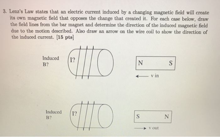 Solved 3. Lenz's Law states that an electric curent induced | Chegg.com
