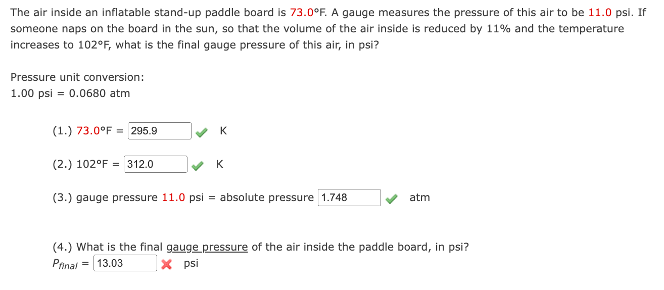 Solved The air inside an inflatable stand-up paddle board is | Chegg.com