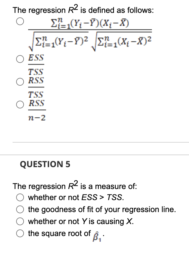 Solved The regression R2 is defined as follows: | Chegg.com
