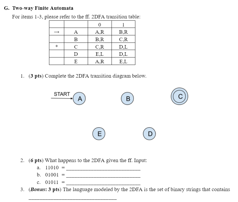 Solved G. Two-way Finite Automata For items 1-3, please | Chegg.com