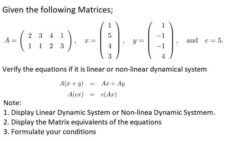 Solved Given the following Matrices; | Chegg.com