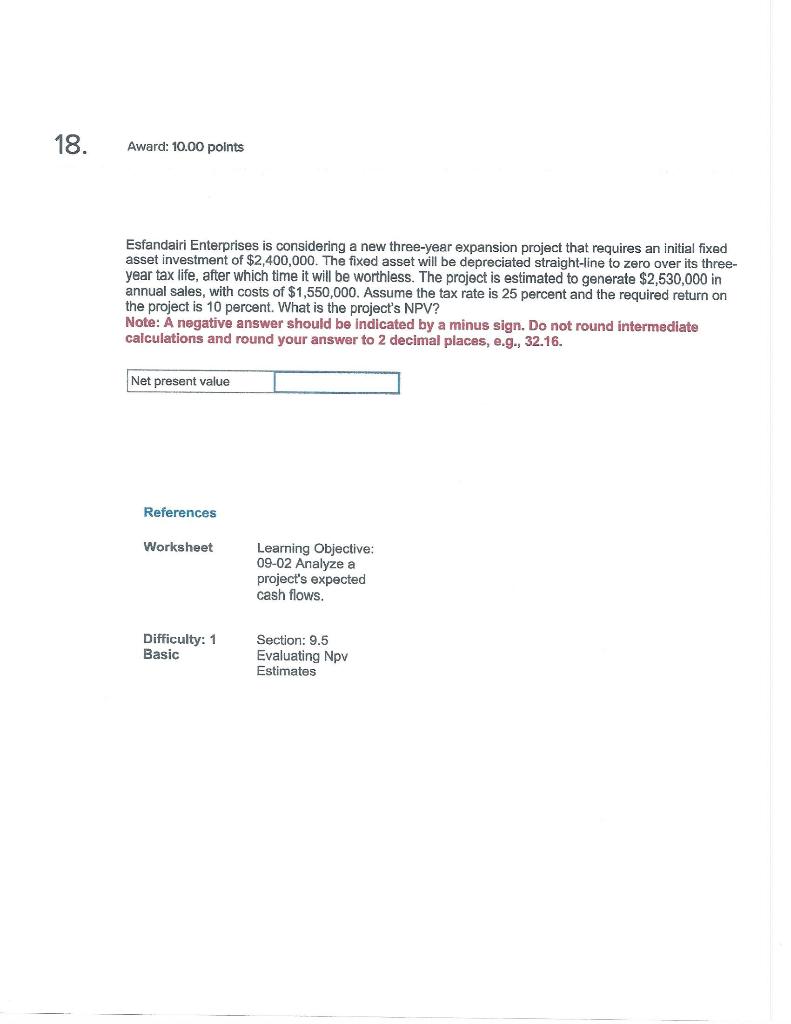 Solved Esfandairi Enterprises is considering a new | Chegg.com