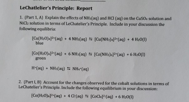 Solved Lechatlelier's Principle: Report 1. (Part 1, A) | Chegg.com