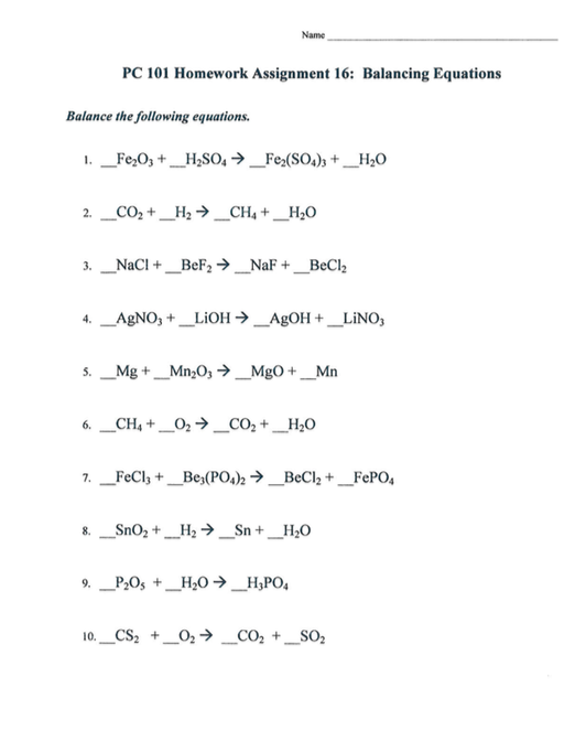 Solved Name PC 101 Homework Assignment 16: Balancing | Chegg.com