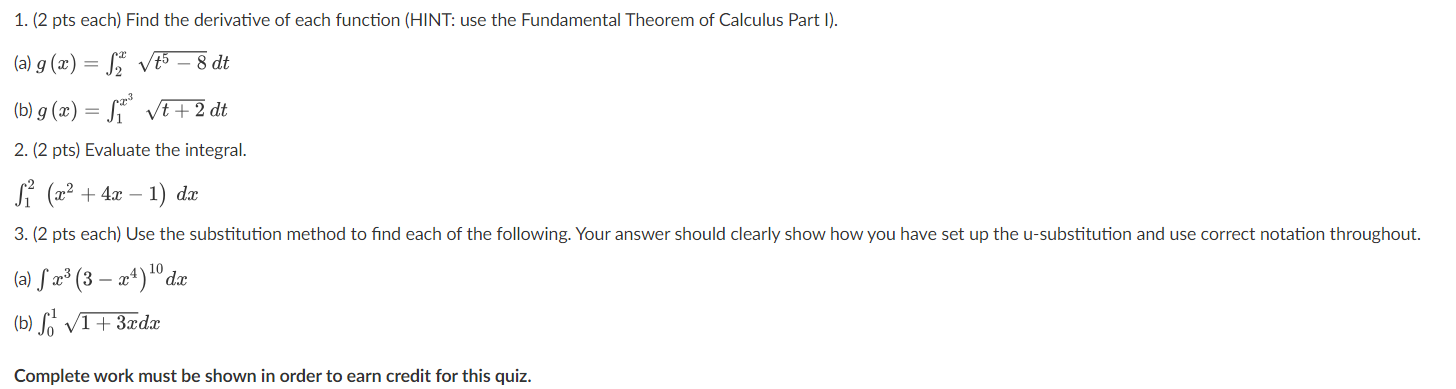 Solved 1. (2 pts each) Find the derivative of each function | Chegg.com
