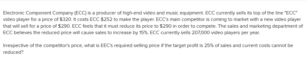 Solved Electronic Component Company (ECC) is a producer of | Chegg.com