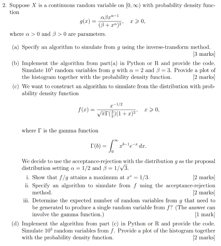Solved 2. Suppose X is a continuous random variable on (0,0) | Chegg.com