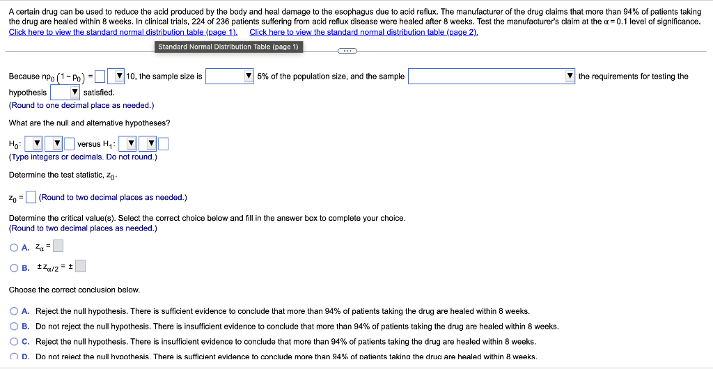 Solved A certain drug can be used to reduce the acid | Chegg.com