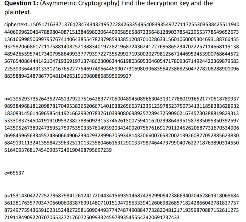 Question 1: (Asymmetric Cryptography) Find the | Chegg.com