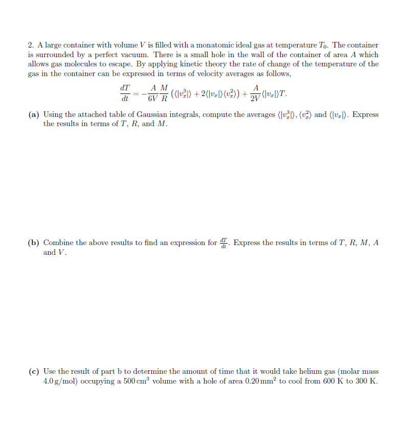 Solved 2. A large container with volume V is filled with a | Chegg.com