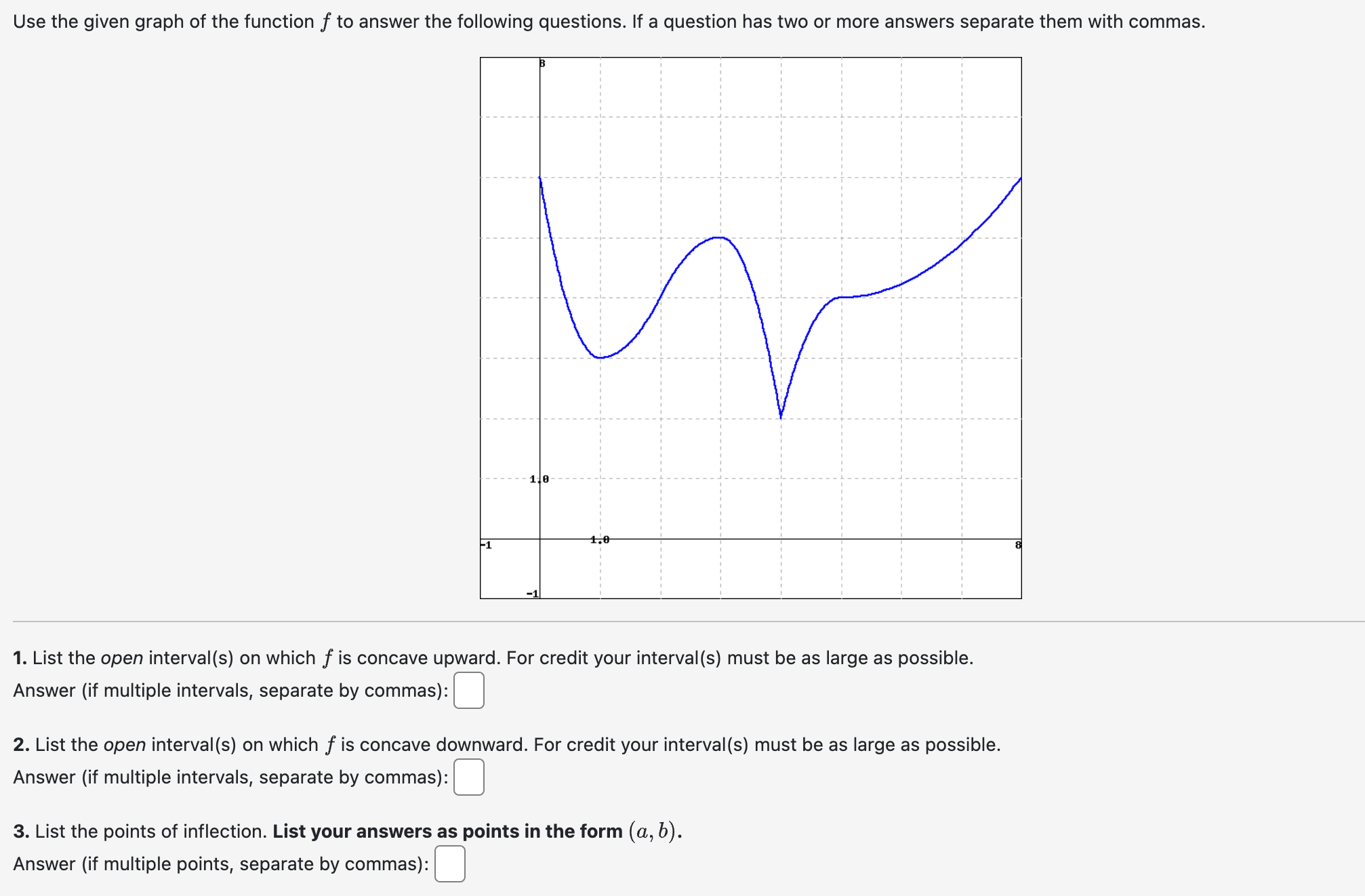 Solved 1. List the open interval(s) on which f is concave | Chegg.com Solved 1. List the open interval(s) on which f is concave | Chegg.com
