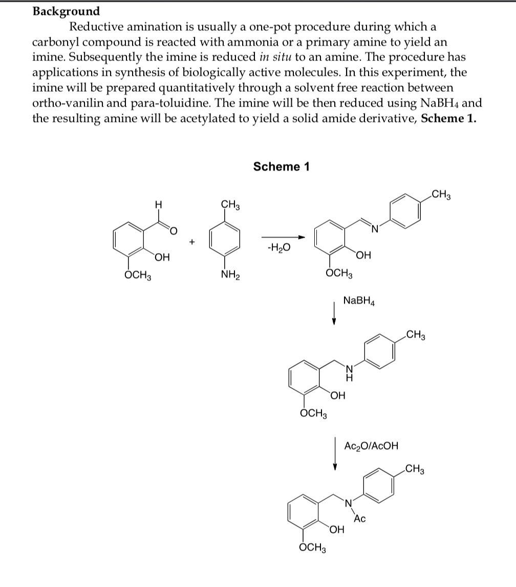 Solved Background Reductive amination is usually a one-pot | Chegg.com