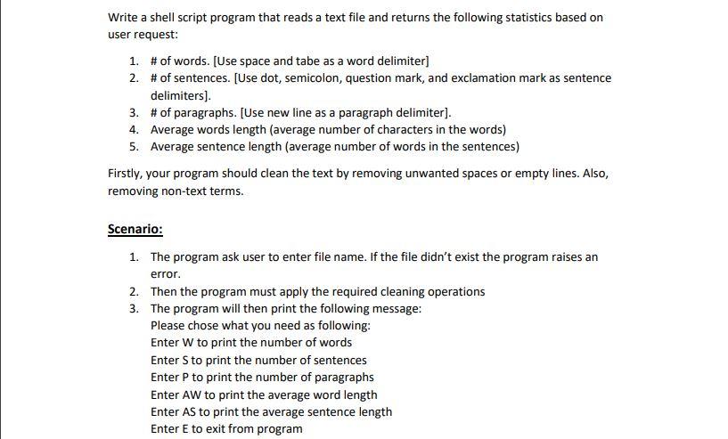 Solved Write a shell script program that reads a text file | Chegg.com