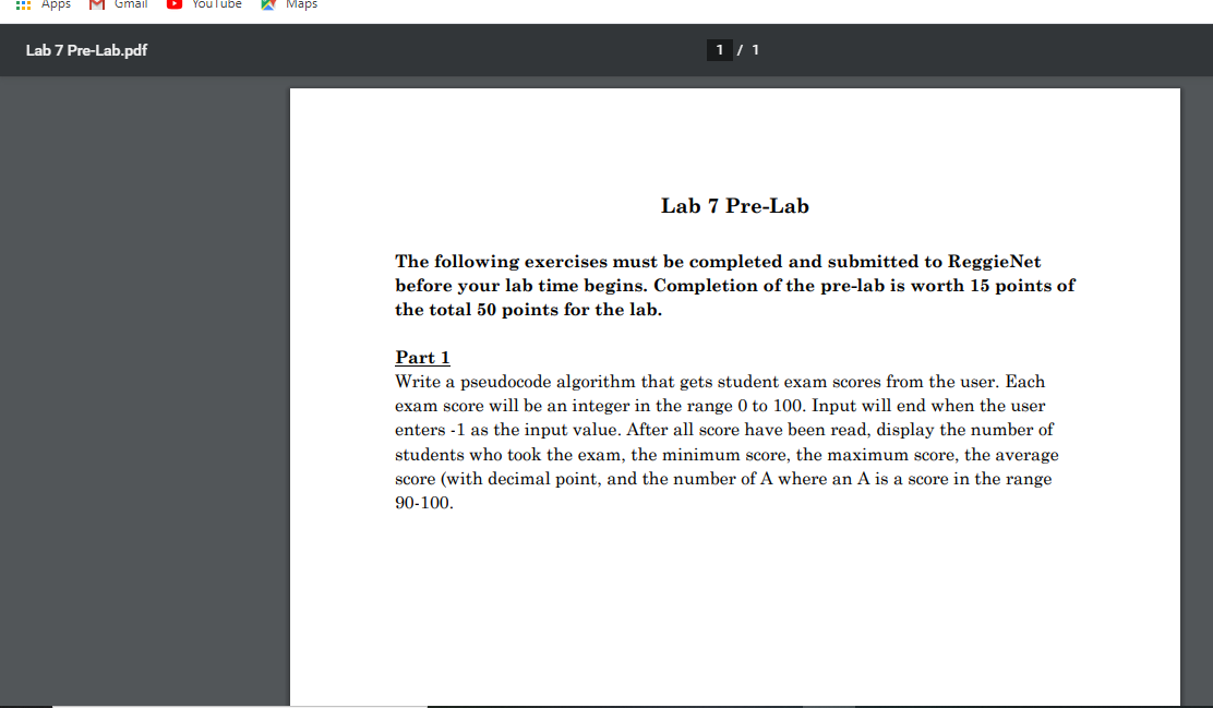 Solved !!! Apps M Gma You Tube A Maps Lab 7 Pre-Lab.pdf 1 / | Chegg.com