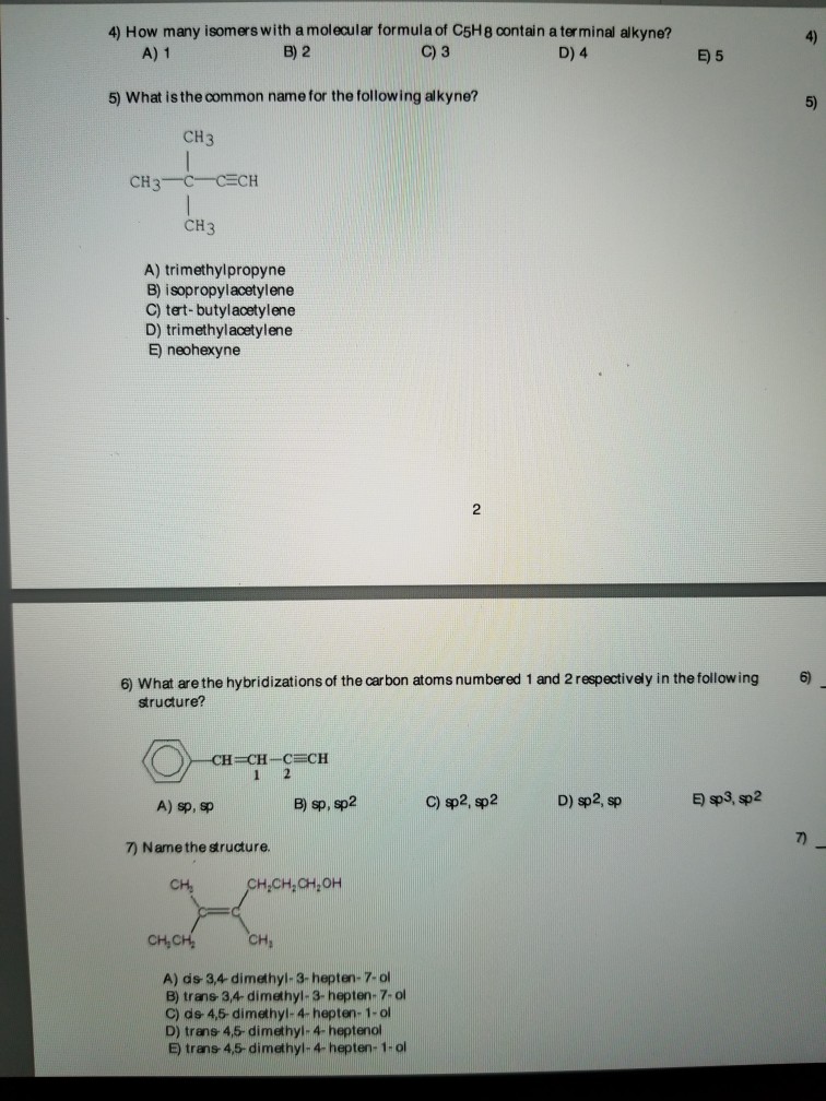 Solved 4 How Many Isomers With A Molecular Formula Of C5h8