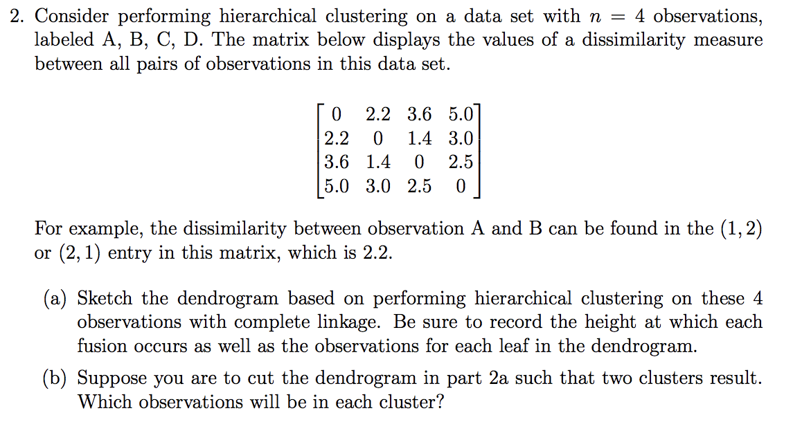 2. Consider performing hierarchical clustering on a | Chegg.com