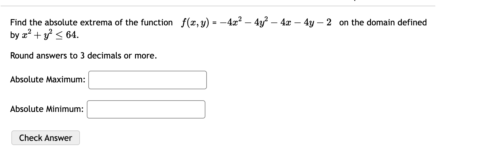 Solved Find the absolute extrema of the function | Chegg.com