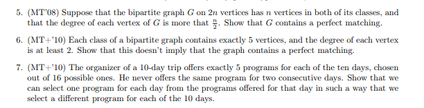 Solved 5. (MT'08) Suppose that the bipartite graph G on 2n | Chegg.com