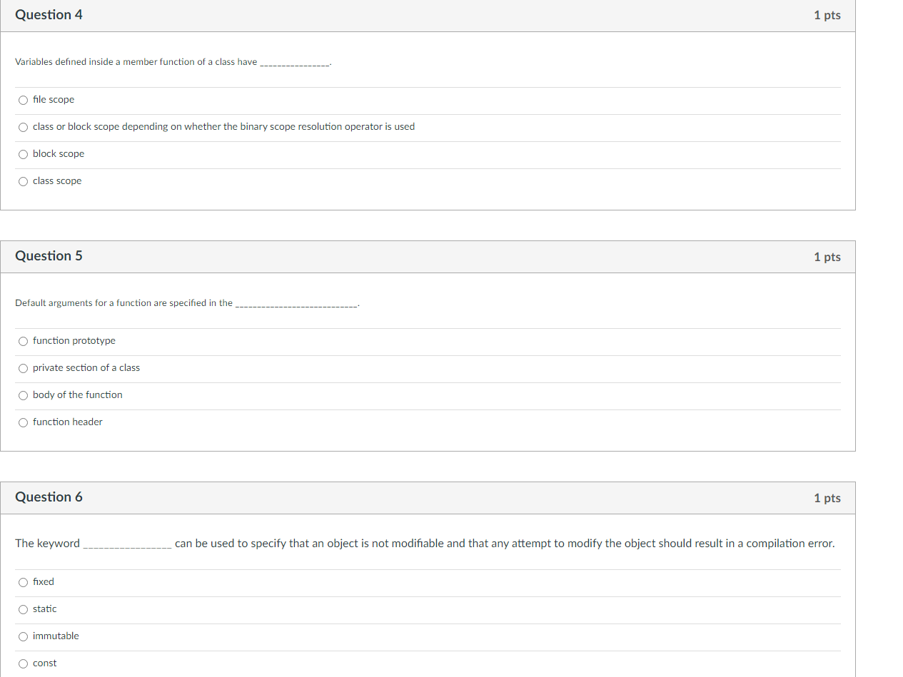 Solved Question 1 1 pts Member access specifiers (public and | Chegg.com