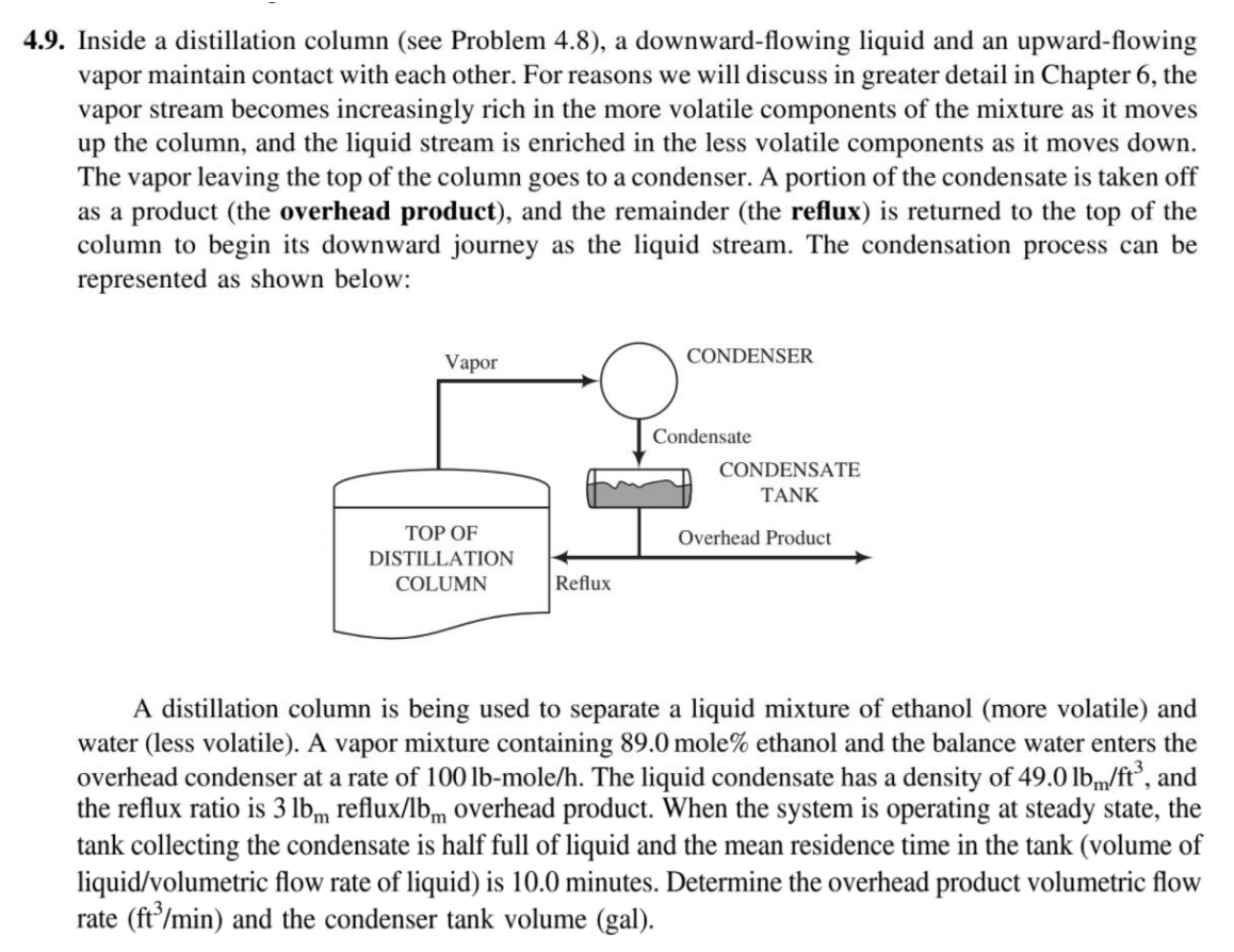 Solved 4.9. Inside a distillation column (see Problem 4.8), | Chegg.com