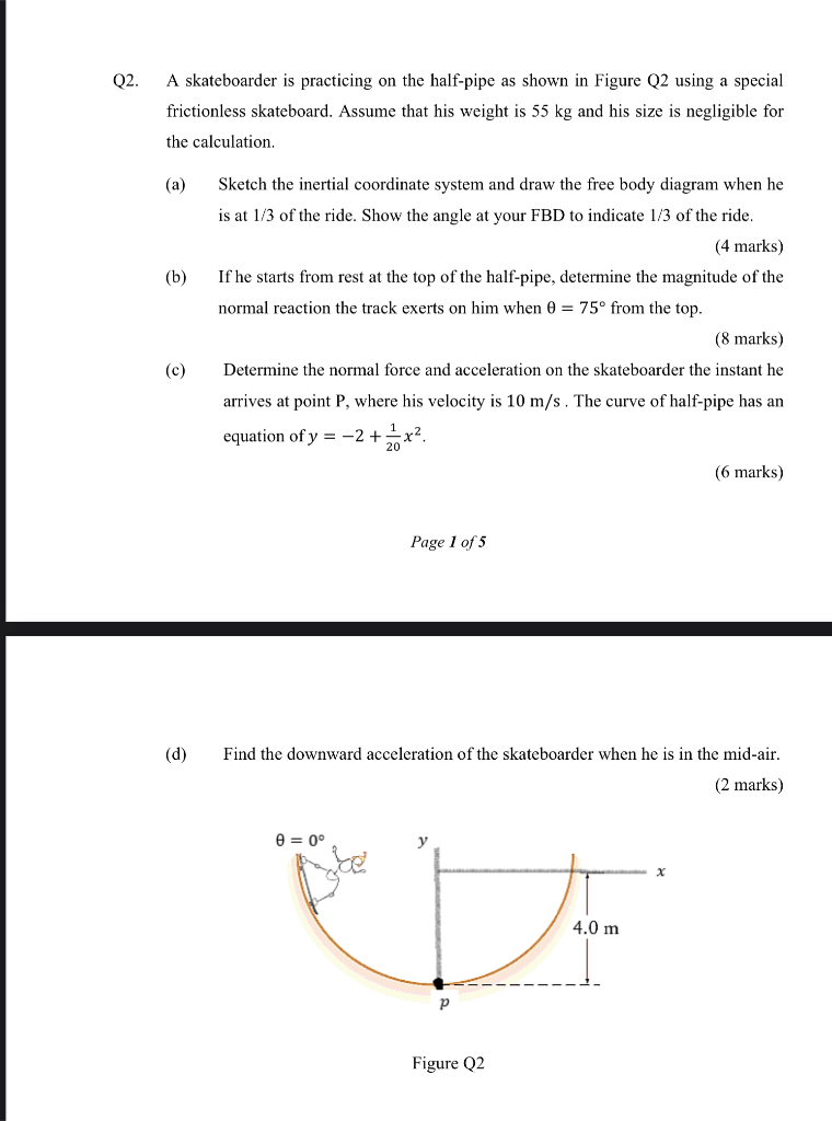 Solved Q2. A skateboarder is practicing on the half-pipe as | Chegg.com