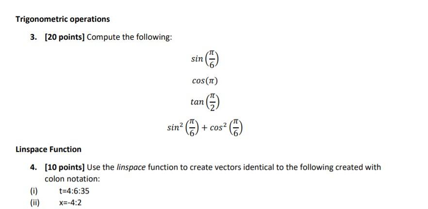 Solved Trigonometric operations 3. (20 points) Compute the | Chegg.com