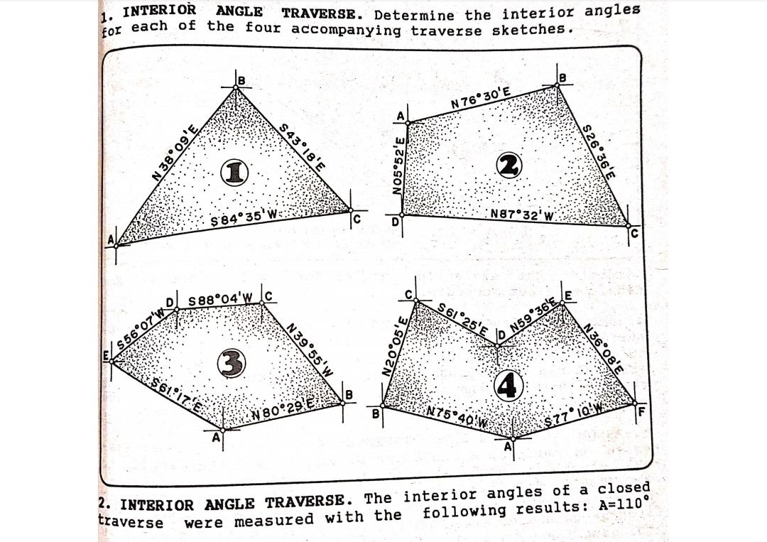 Solved ANGLE 1. INTERIOR TRAVERSE. Determine the interior | Chegg.com
