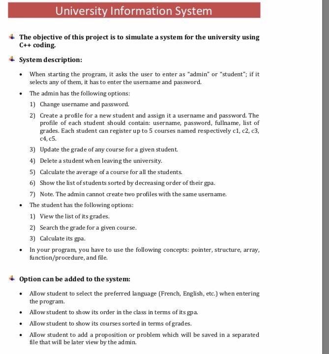 Solved University Information System The objective of this | Chegg.com