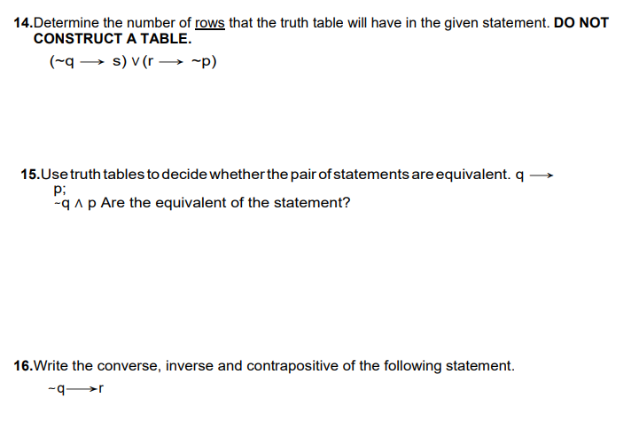 Solved 14.Determine the number of rows that the truth table | Chegg.com