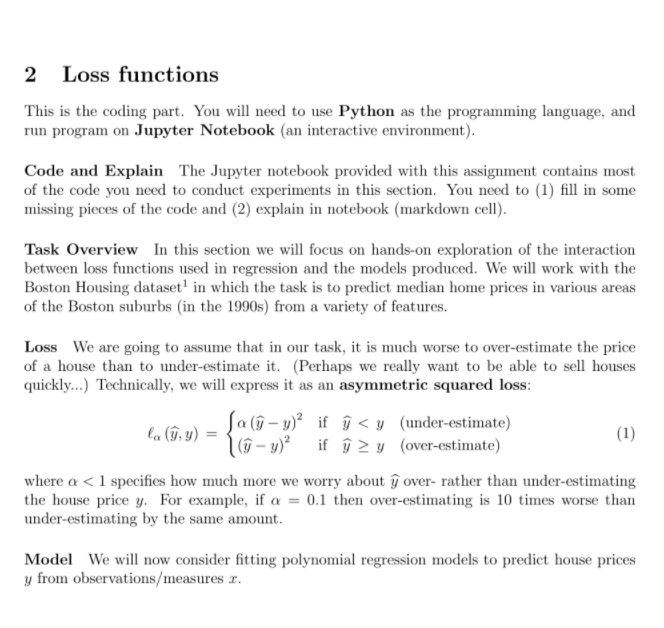 2 Loss functions This is the coding part. You will | Chegg.com