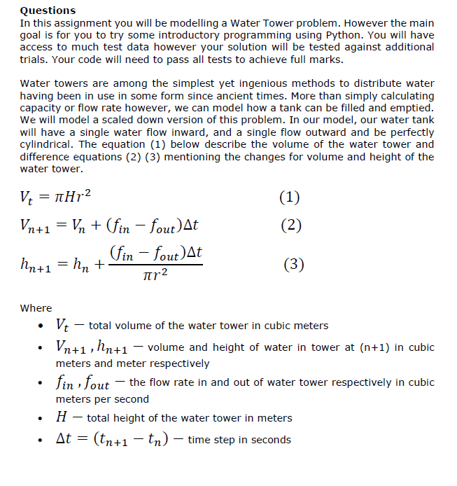 Questions In this assignment you will be modelling a | Chegg.com