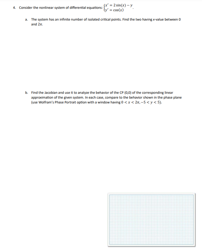 Solved 4. Consider the nonlinear system of differential | Chegg.com