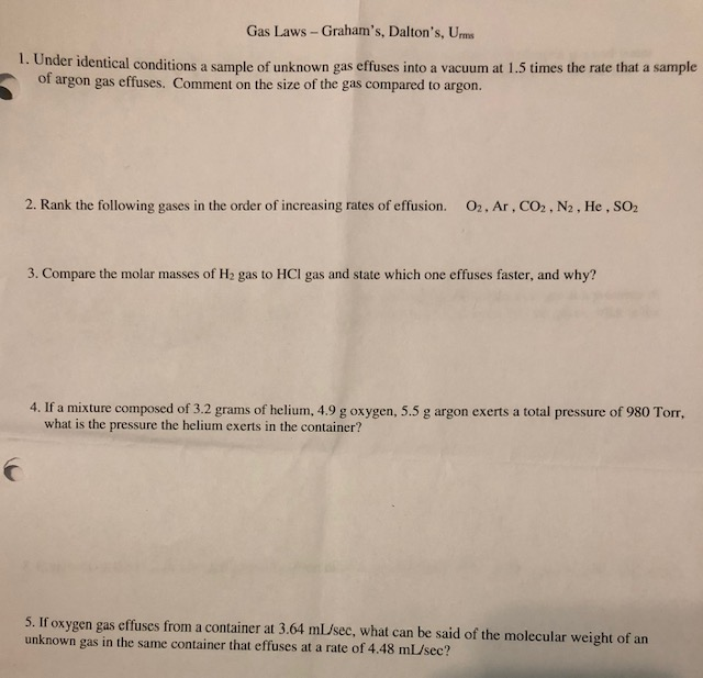 Solved Gas Laws- Graham's, Dalton's, Urm nder identical | Chegg.com