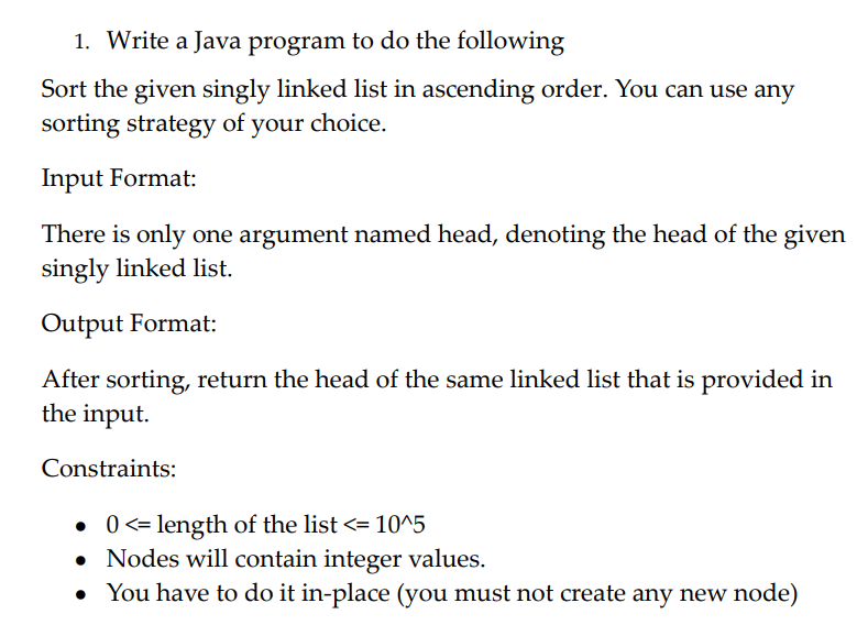 Solved Write a Java program to do the followingSort the | Chegg.com