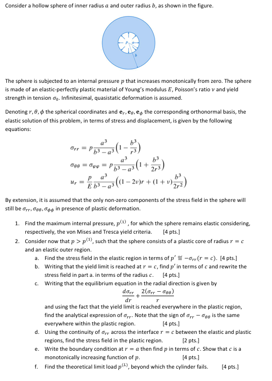 Solved Consider a hollow sphere of ﻿inner radius a and outer | Chegg.com