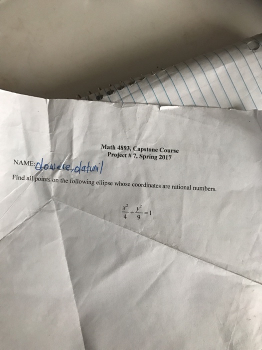 Solved Math 4893, Capstone Course Project # 7, Spring 2017 | Chegg.com