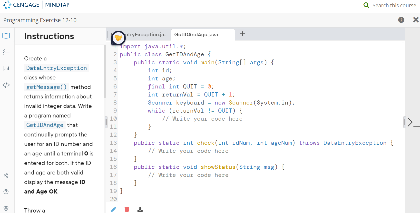 Solved Create a DataEntryException class whose getMessage() | Chegg.com Solved Create a DataEntryException class whose getMessage() | Chegg.com