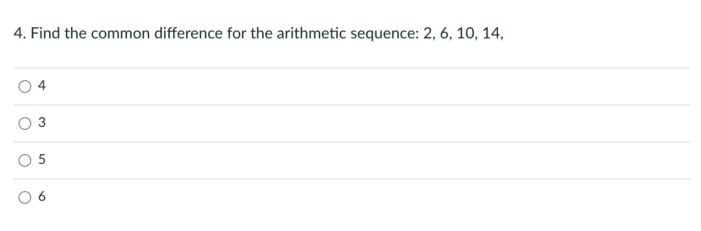 Solved 4. Find the common difference for the arithmetic | Chegg.com