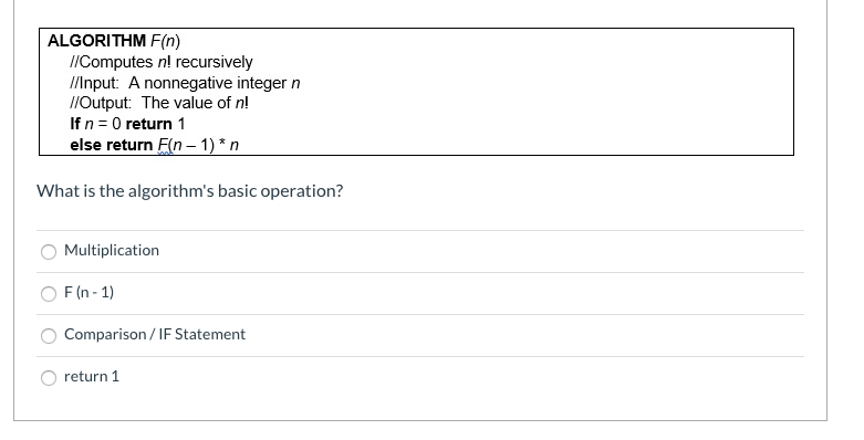 Solved Algorithm Fn Computes Nl Recursively Input A 8250