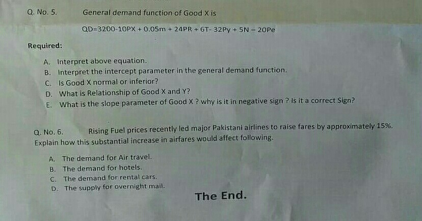 Solved Q. No. 5. General demand function of Good X is | Chegg.com