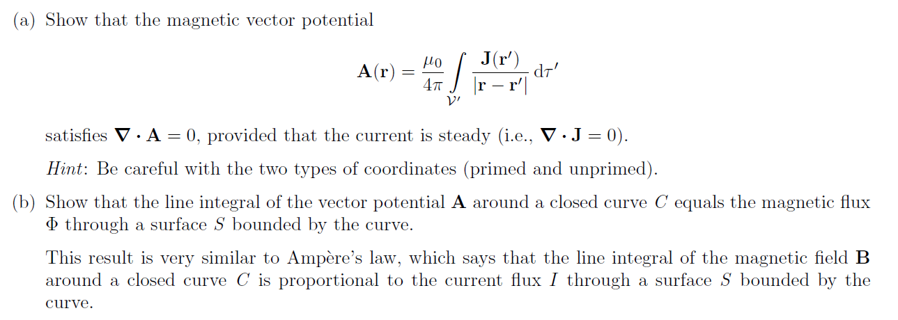 Solved (a) Show that the magnetic vector potential A(r): μο | Chegg.com