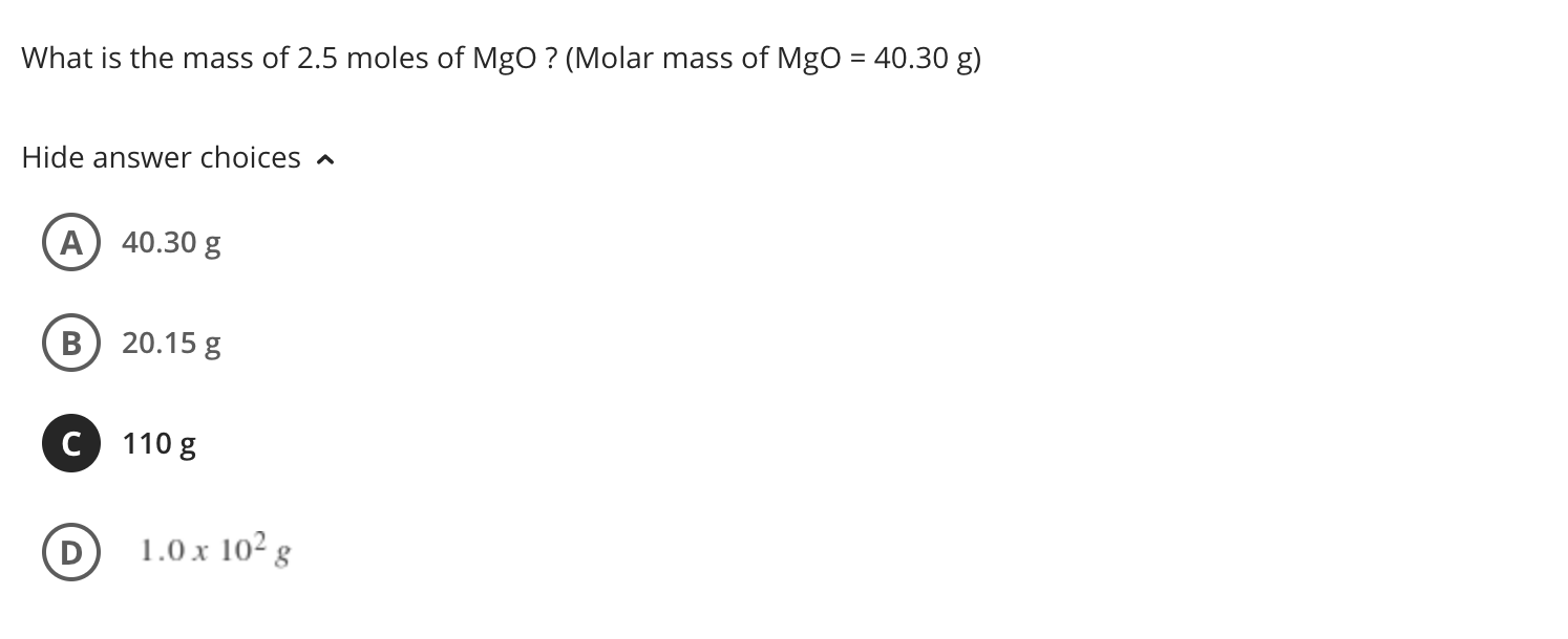 Solved What is the mass of 2.5 moles of MgO ? (Molar mass of | Chegg.com