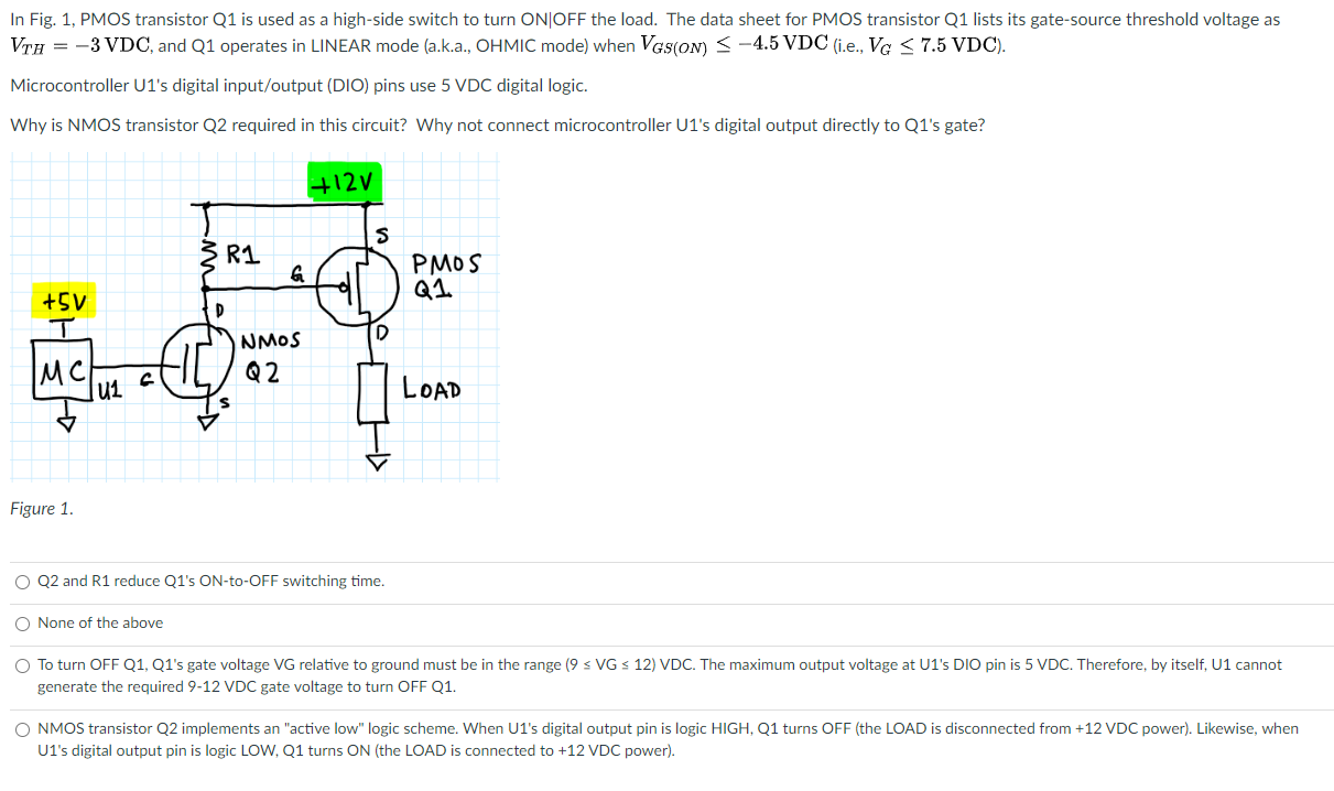 Solved In Fig. 1, PMOS transistor Q1 is used as a high-side | Chegg.com