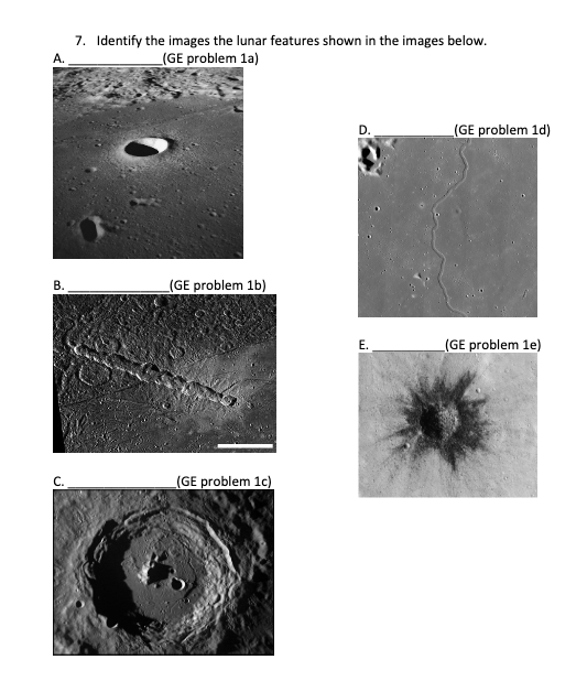 Solved 7. Identify the images the lunar features shown in | Chegg.com