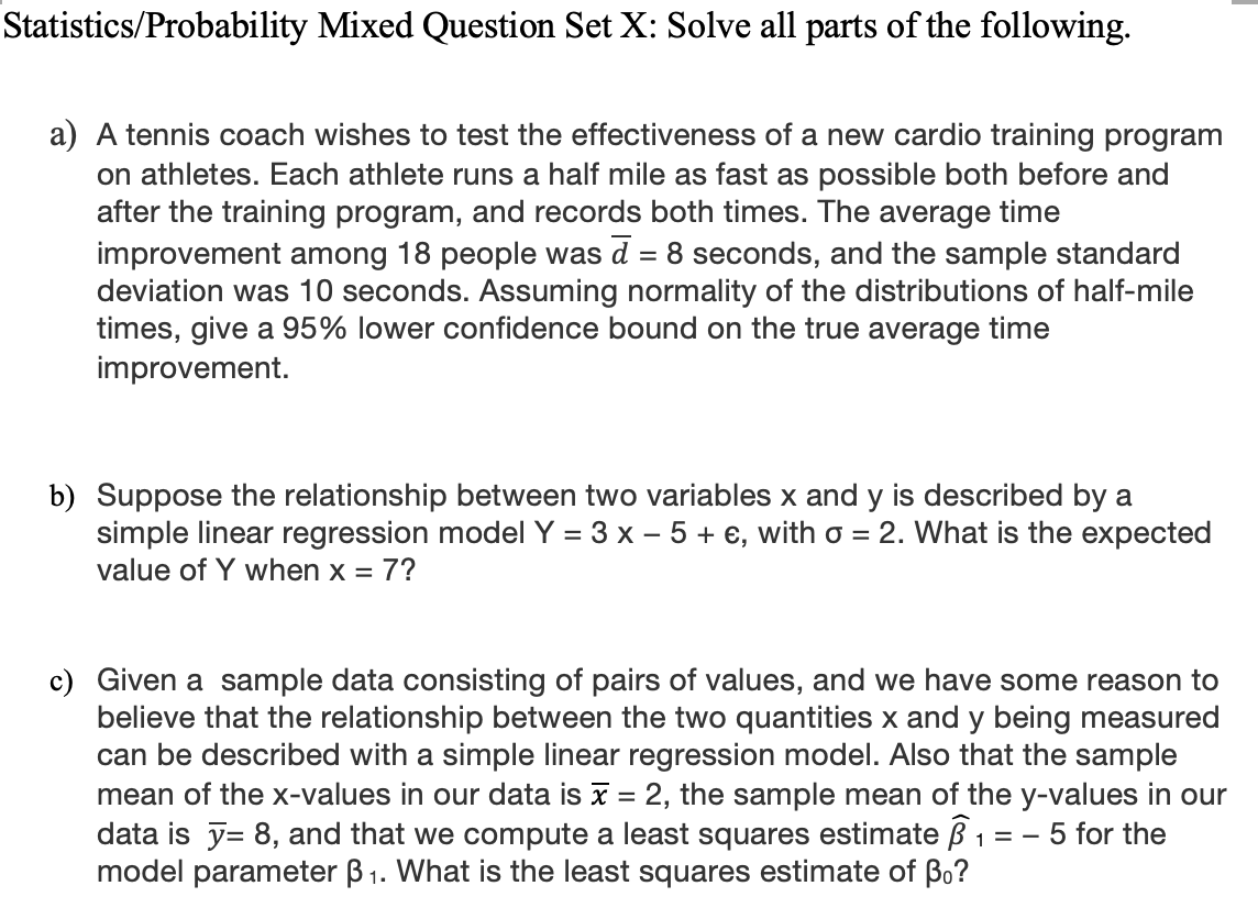 Solved Statistics/Probability Mixed Question Set X: Solve | Chegg.com